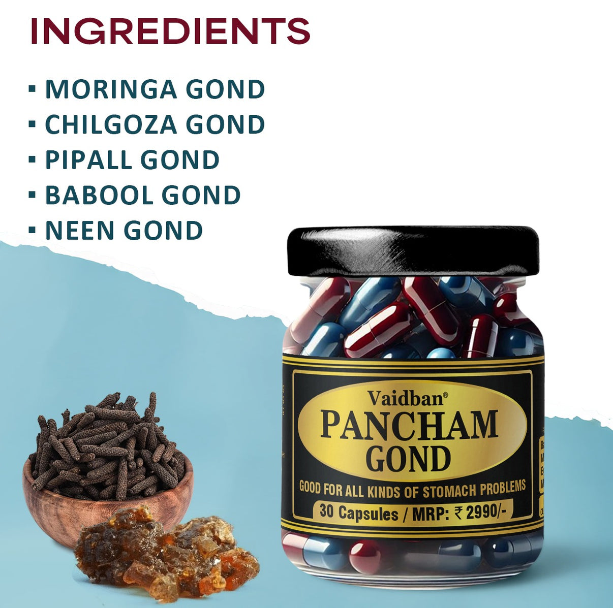 Vaidban Pancham Gond (30 Capsules) – Ayurvedic Capsules for Weight Los